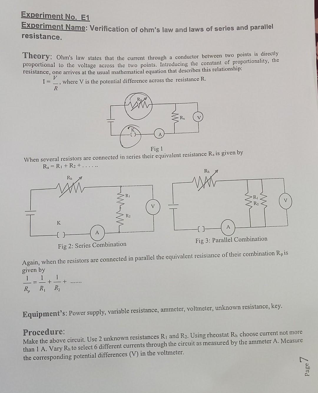 Solved Experiment No. E1 Experiment Name: Verification of | Chegg.com