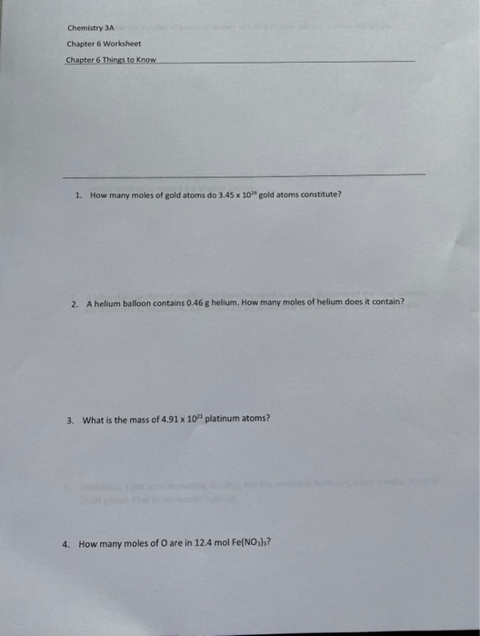 Solved Chemistry 3A Chapter 6 Worksheet Chapter 6 Things to | Chegg.com