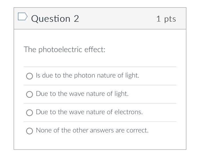 Solved Question 2 The photoelectric effect: Is due to the | Chegg.com