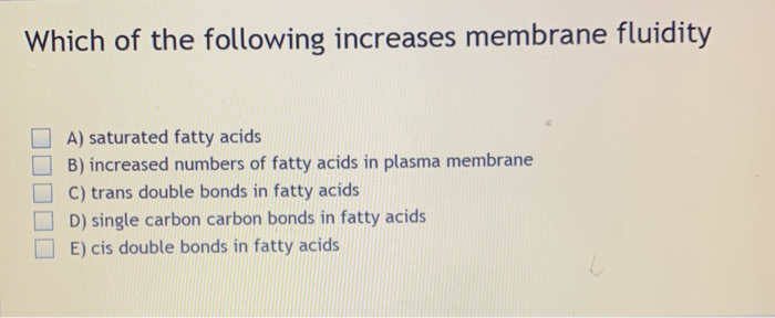 Solved Which of the following increases membrane fluidity A) | Chegg.com