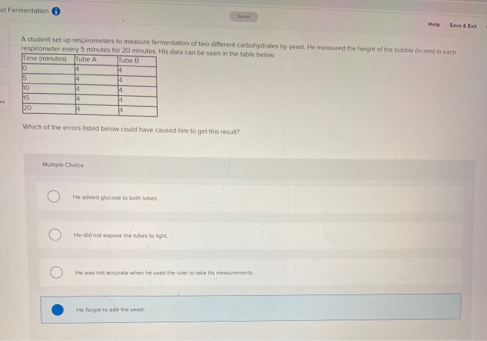 Solved st Fermentation Saved Help Save & Exit Sub Which of | Chegg.com