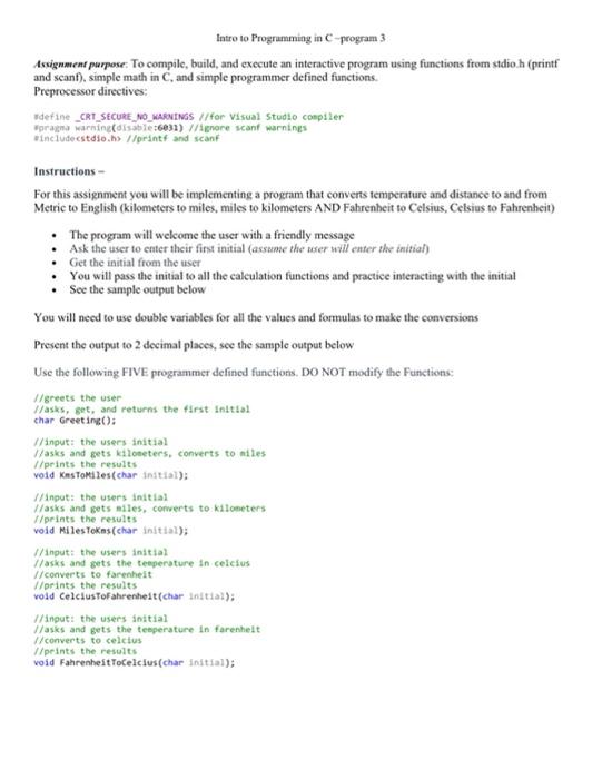 Solved Intro to Programming in C-program 3 Assignment | Chegg.com