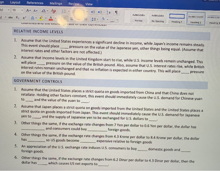 Solved View Gn Layout References Mailings Review 10 A A A