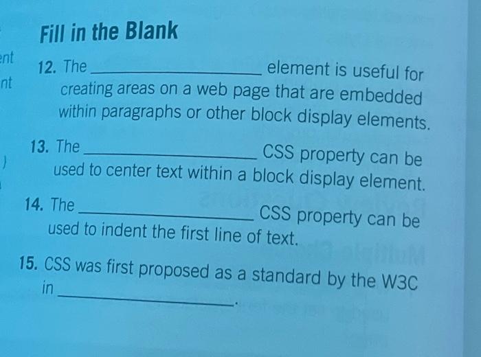 Solved Fill in the Blank ent 12. The nt element is useful | Chegg.com