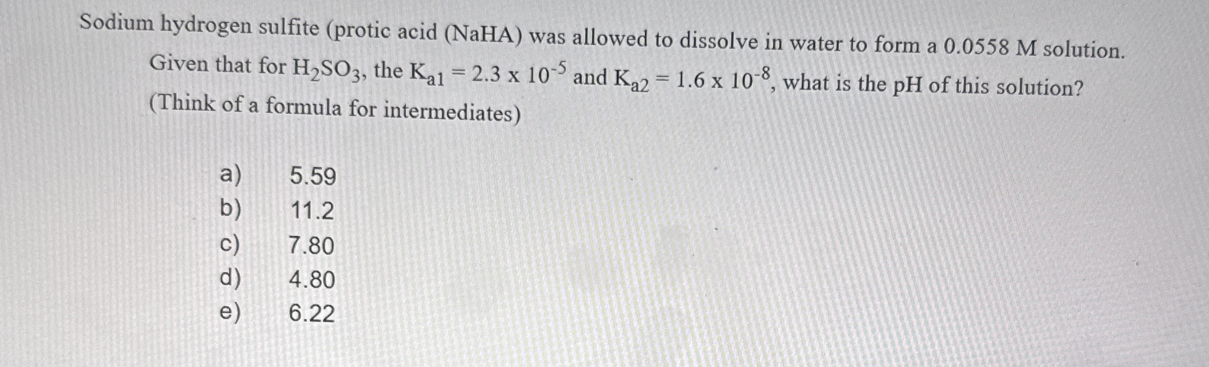 Solved Sodium hydrogen sulfite (protic acid (NaHA) ﻿was | Chegg.com