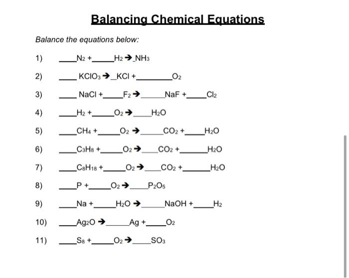Solved Balancing Chemical Equations Balance the equations | Chegg.com