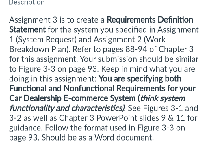 Solved Assignment 3 is to create a Requirements Definition | Chegg.com
