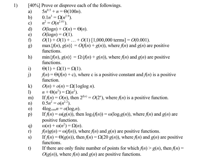 Solved a) 1 [40%] Prove or disprove each of the followings. | Chegg.com