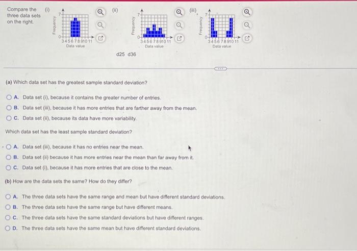 Solved Compare the (1) three data sets on the right. | Chegg.com