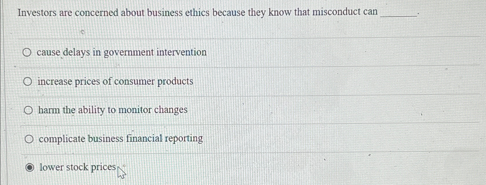 Solved Investors are concerned about business ethics because | Chegg.com