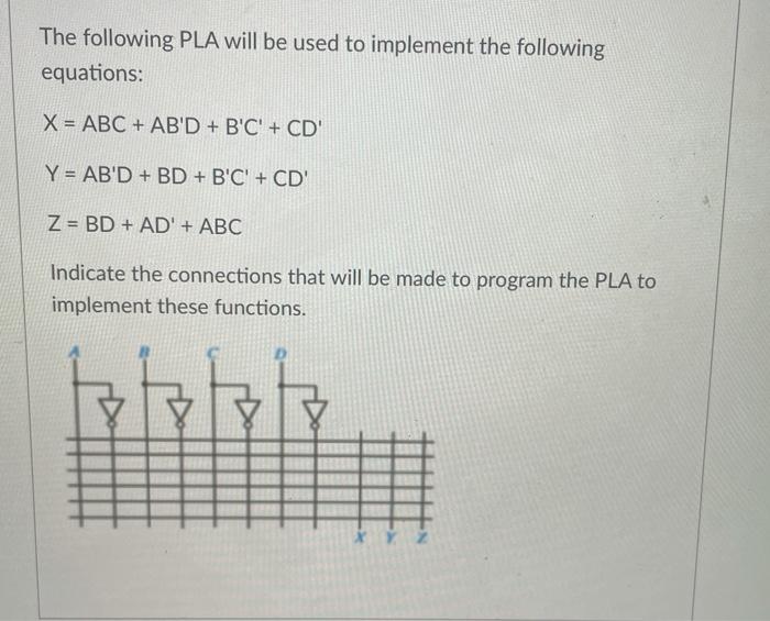 Solved The following PLA will be used to implement the | Chegg.com
