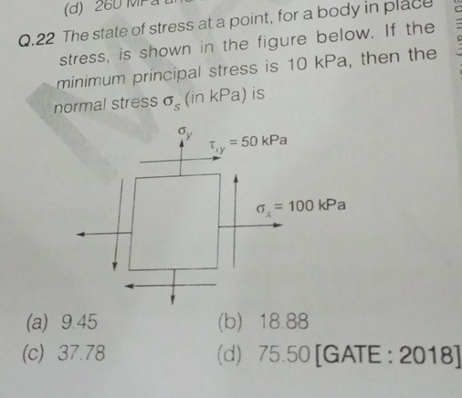 Solved Q. 22 ﻿The state of stress at a point, for a body in | Chegg.com