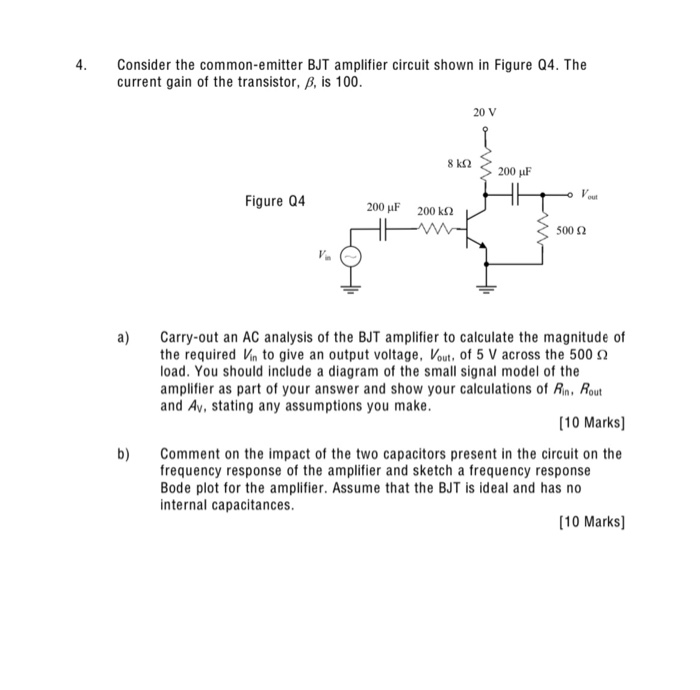 Solved 4. Consider the common-emitter BJT amplifier circuit | Chegg.com