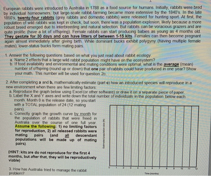 Solved European rabbits were introduced to Australia in 1788 | Chegg.com