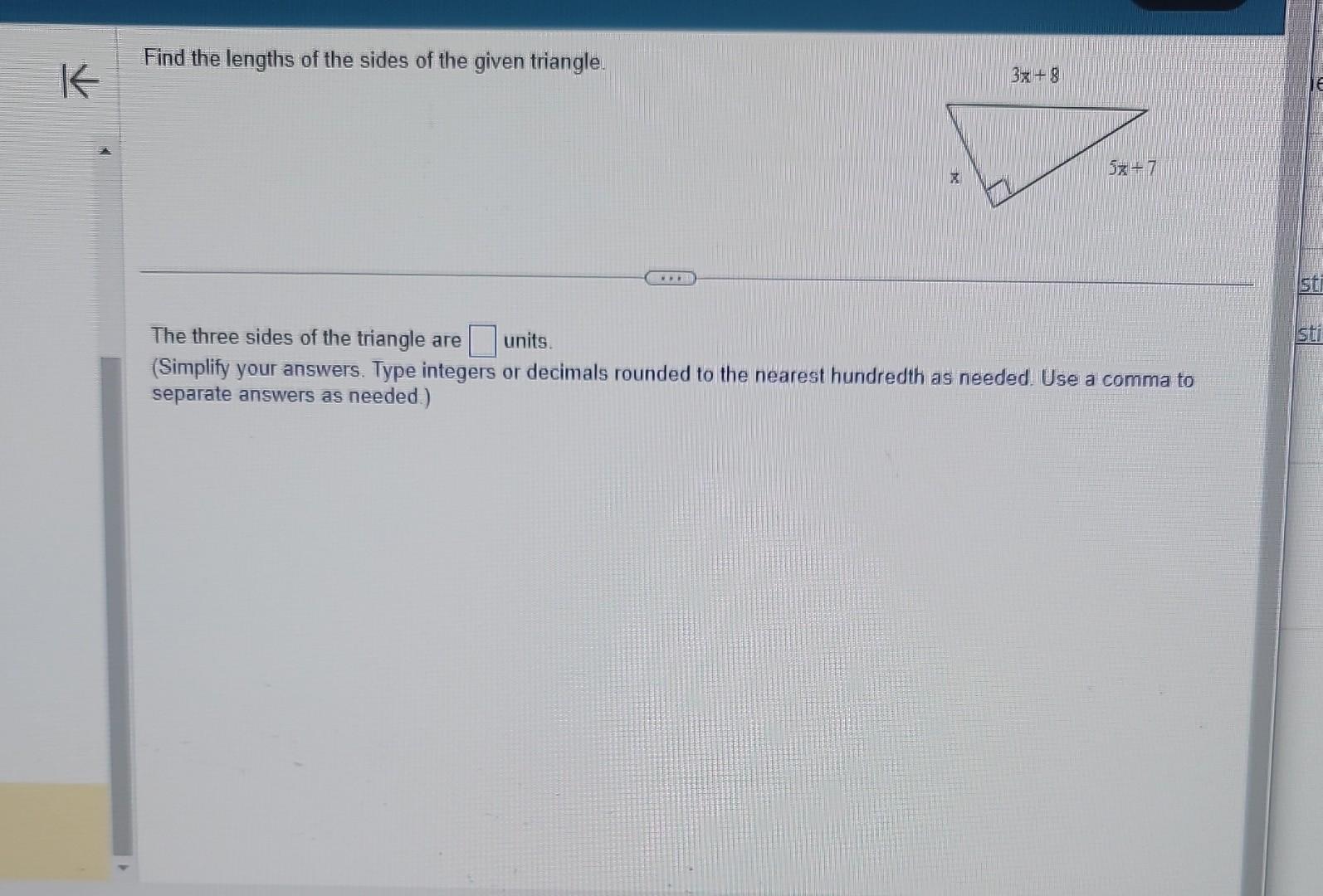 Solved Find the lengths of the sides of the given triangle. | Chegg.com