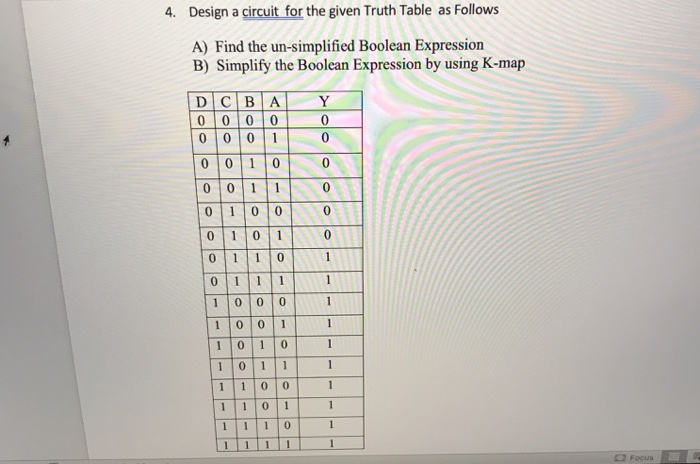 Solved 4. Design a circuit for the given Truth Table as | Chegg.com