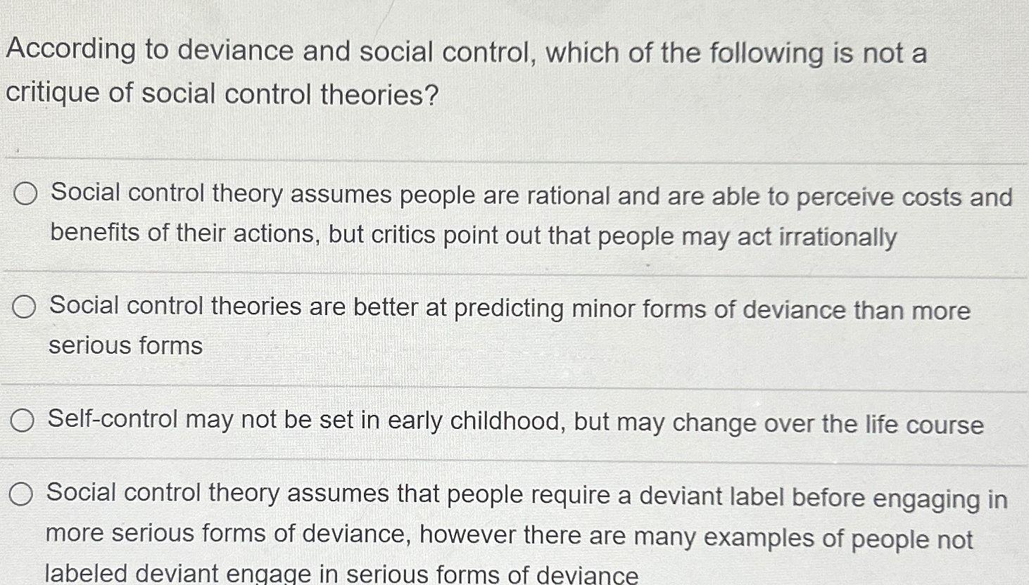 Solved According to deviance and social control, which of | Chegg.com
