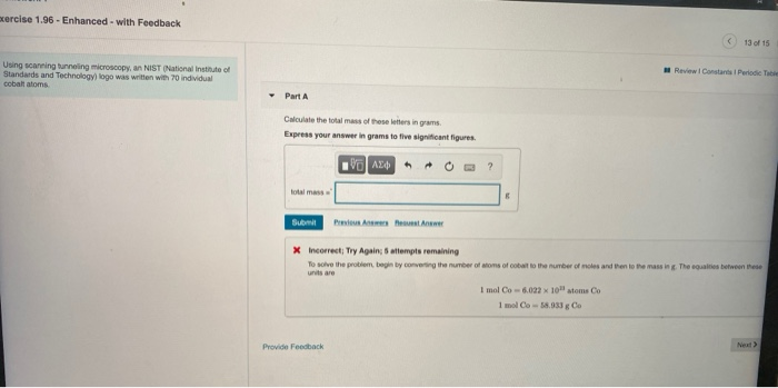 Solved exercise 1.96 - Enhanced - with Feedback 13 of 15 | Chegg.com