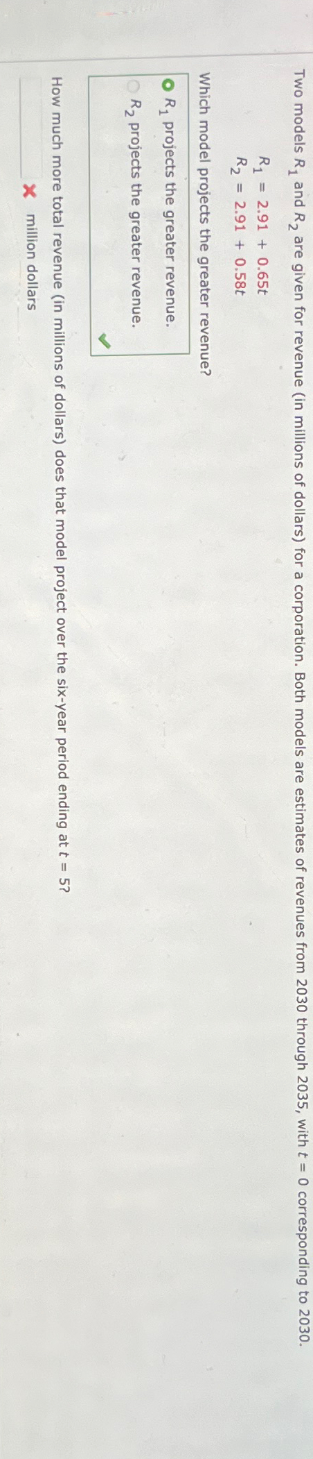 Solved Two models R1 ﻿and R2 ﻿are given for revenue (in | Chegg.com
