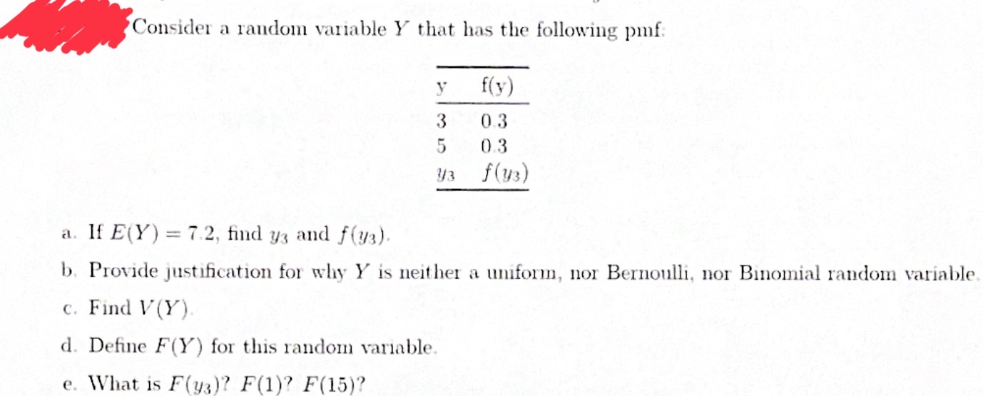Solved Consider a random variable Y ﻿that has the following | Chegg.com