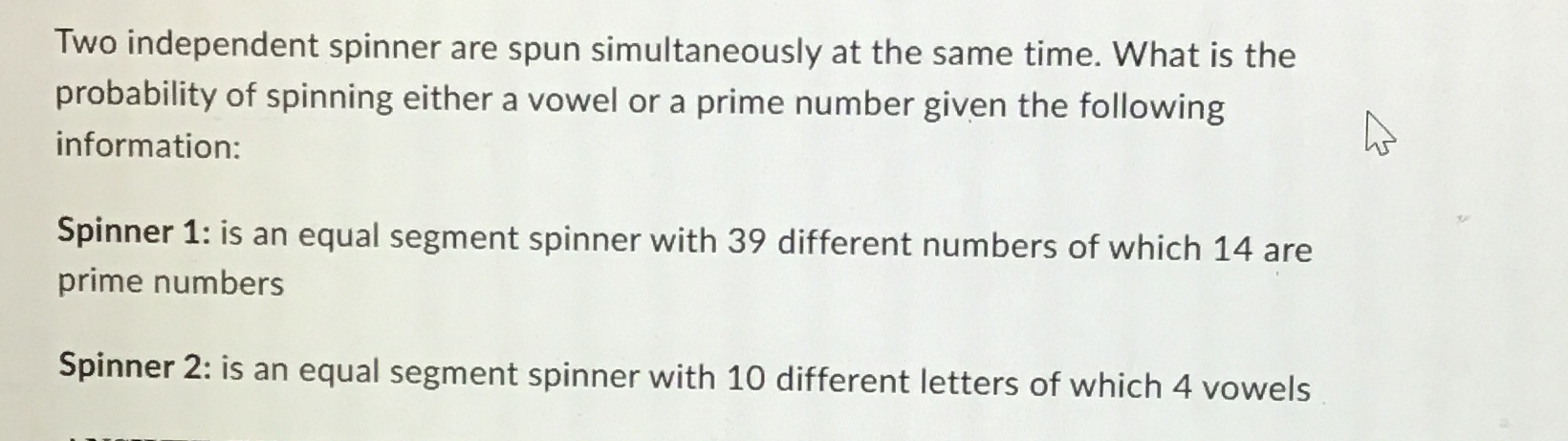 Solved Two independent spinner are spun simultaneously at | Chegg.com