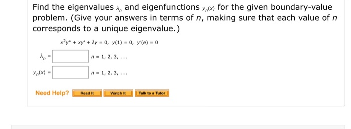 Solved Find the eigenvalues, and eigenfunctions y(x) for the | Chegg.com