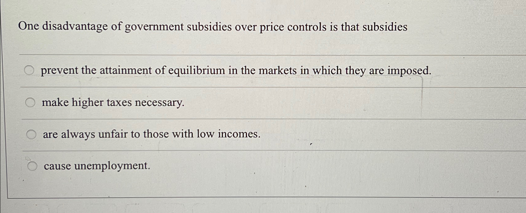 Solved One disadvantage of government subsidies over price | Chegg.com