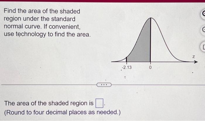 Solved Find the area of the shaded region under the standard | Chegg.com
