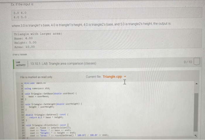 Solved 10 LAB: Triangle area companx G 13.11 LAB: Artwork | Chegg.com Solved 10 LAB: Triangle area companx G 13.11 LAB: Artwork | Chegg.com