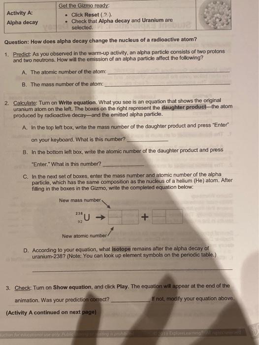 Solved Student Exploration: Nuclear Decay Vocabulary: alpha | Chegg.com
