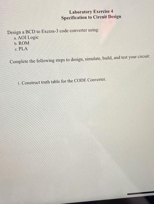 Solved Laboratory Exercise 4 Specification to Circuit Design | Chegg.com