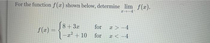 Solved For the function f(x) shown below, determine lim | Chegg.com