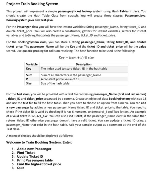 Solved Project: Train Booking System This project will | Chegg.com