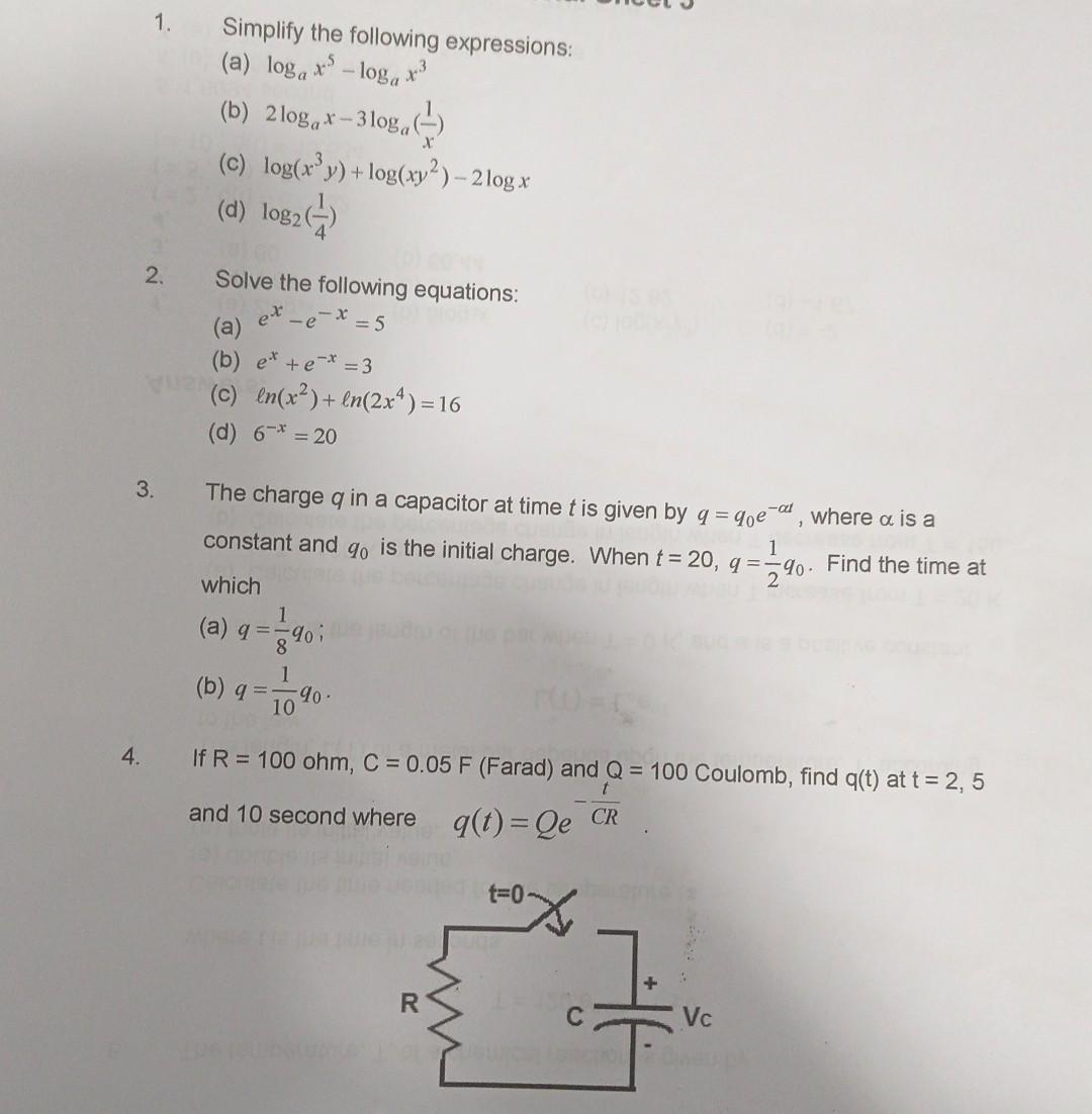 Solved 1. Simplify the following expressions: (a) loga x? - | Chegg.com