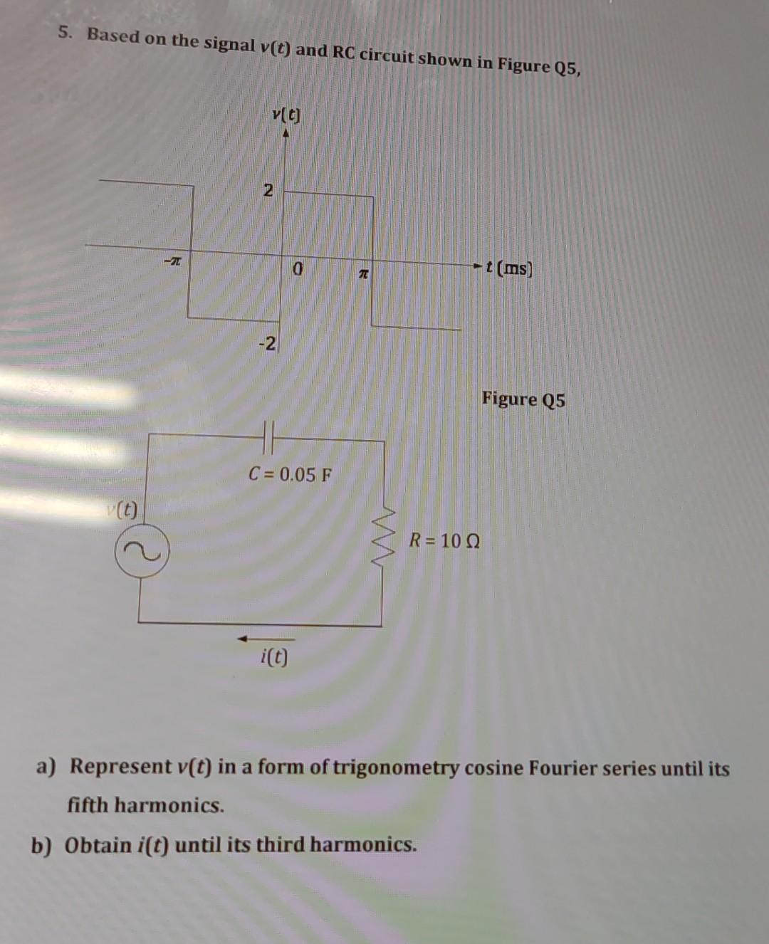 Solved 5. Based on the signal v(t) and RC circuit shown in | Chegg.com