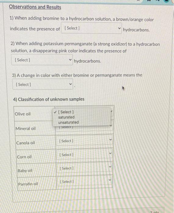 Solved Observations and Results 1) When adding bromine to a | Chegg.com