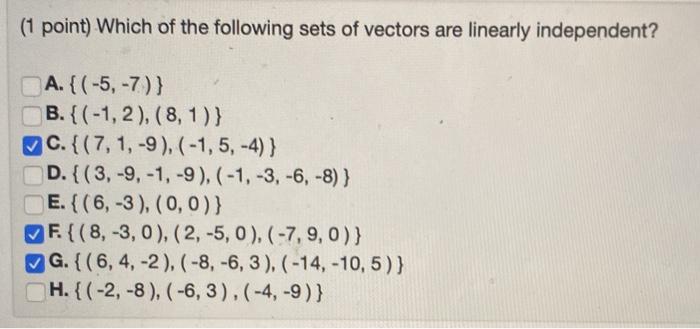 Solved (1 point) Which of the following sets of vectors are | Chegg.com