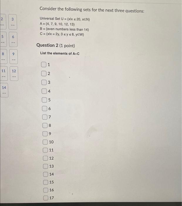 Solved Consider the following sets for the next three | Chegg.com