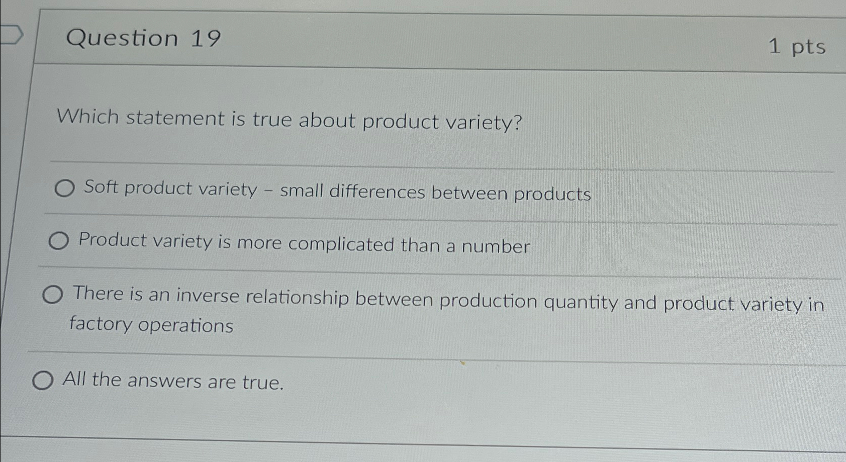 Solved Question 191ptsWhich statement is true about product | Chegg.com