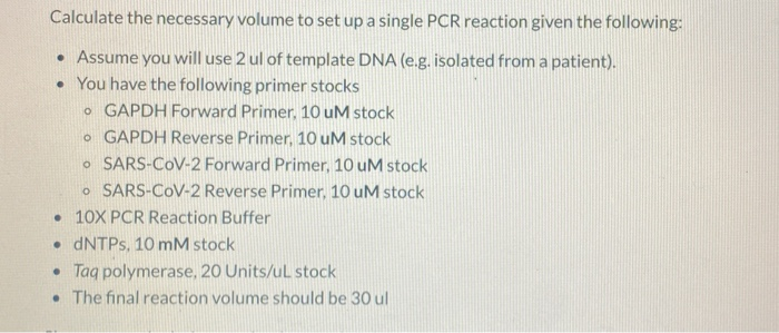 Calculate the necessary volume to set up a single PCR | Chegg.com