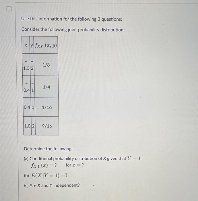 Solved Use this information for the following 3 questions: | Chegg.com