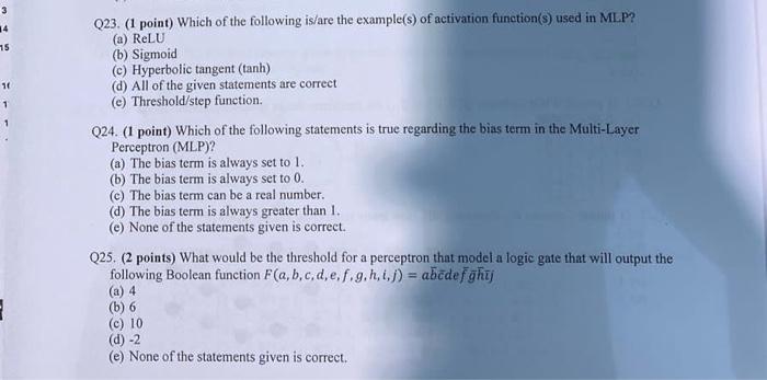 Solved Q23. (1 point) Which of the following is/are the | Chegg.com