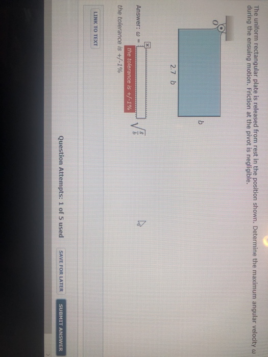 Solved The uniform rectangular plate is released from rest | Chegg.com