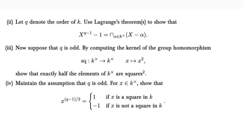 Solved let k be a finite field | Chegg.com