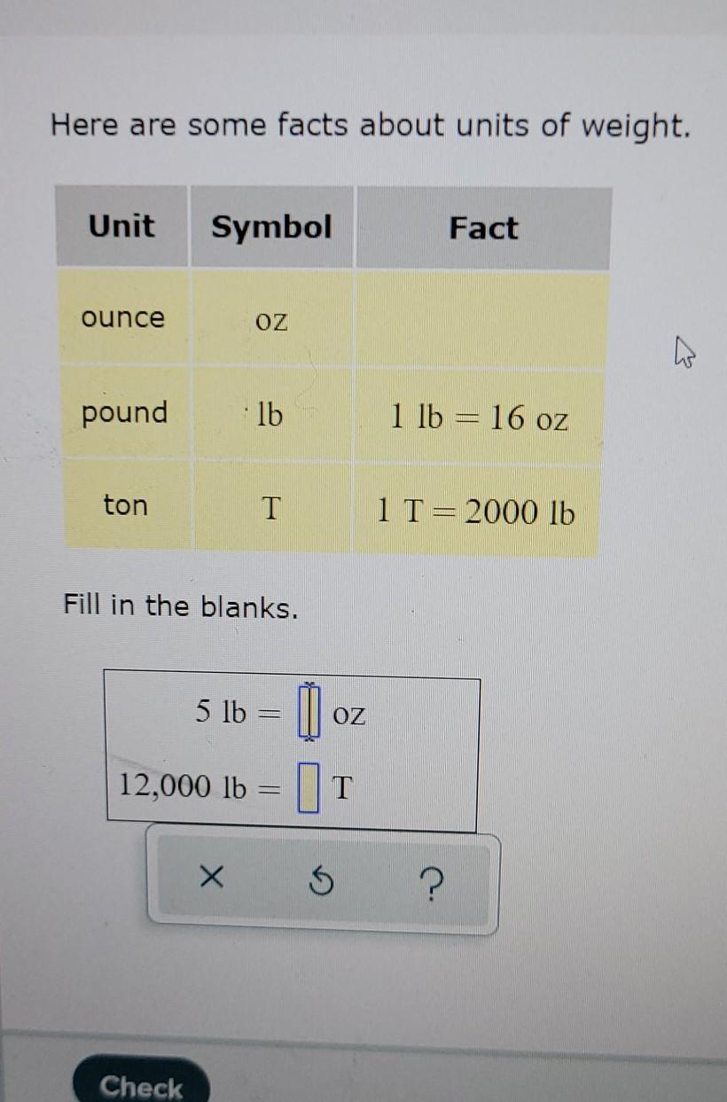 Solved Here are some facts about units of weight. Unit | Chegg.com