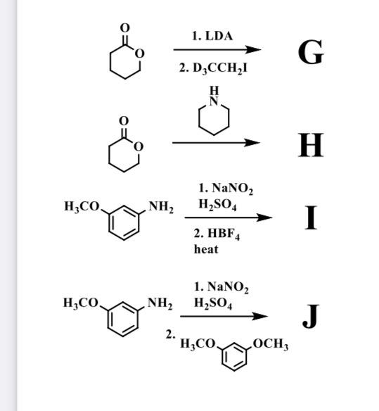 Solved H₂CO. H₂CO. 1. LDA 2. D₂CCH₂I 1. NaNO₂ H₂SO4 2. HBF4 | Chegg.com