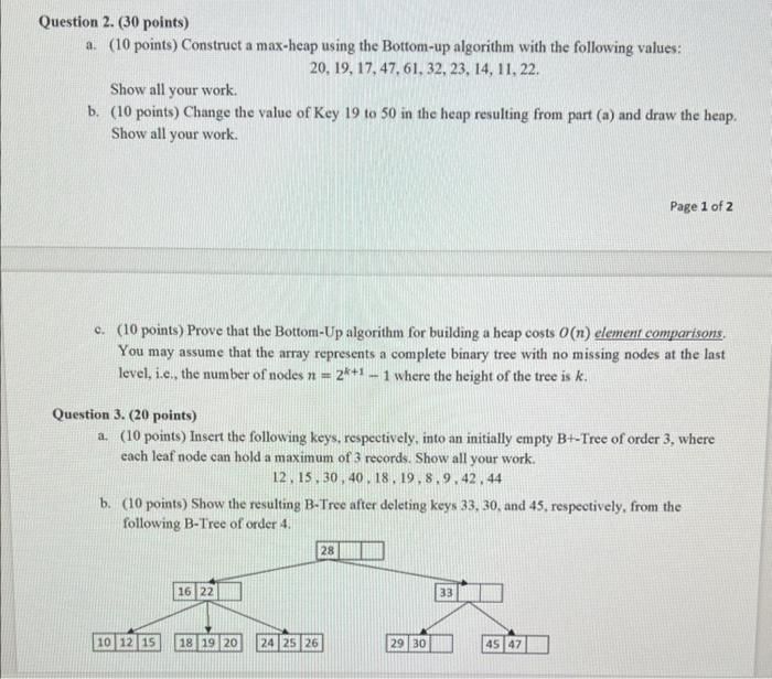 Solved Question 2. (30 points) a. (10 points) Construct a | Chegg.com