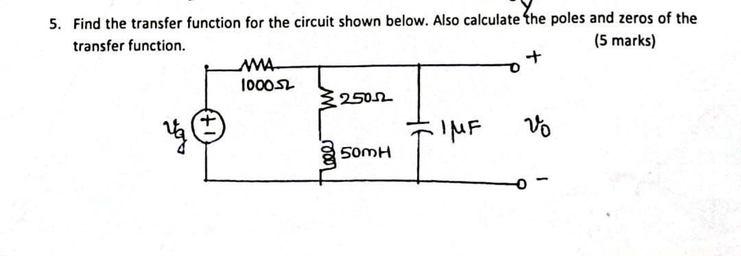Solved 5. Find the transfer function for the circuit shown | Chegg.com