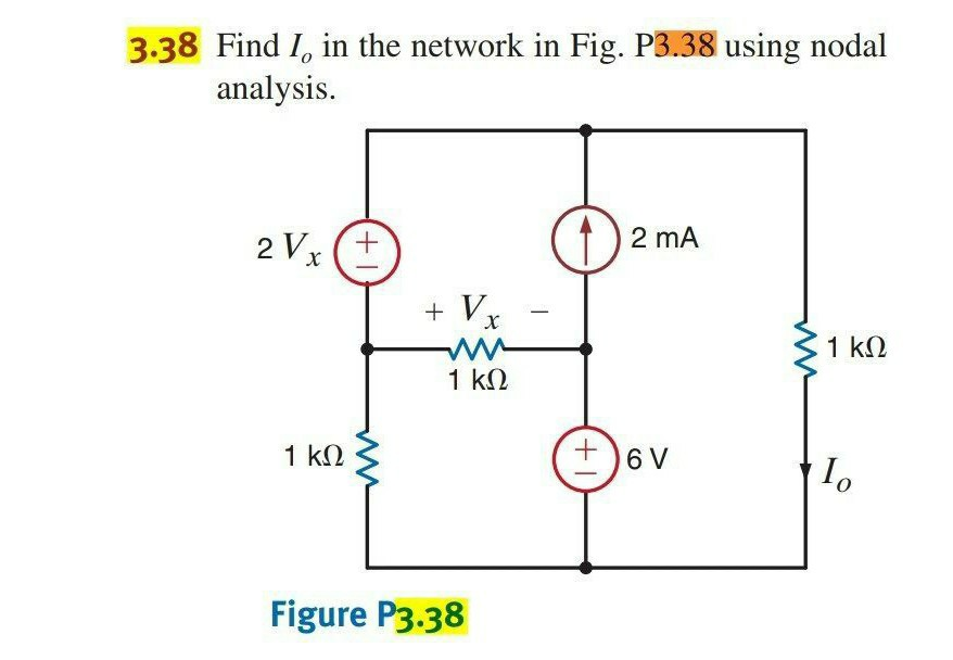 Solved 3.38 Find I, in the network in Fig. P3.38 using nodal | Chegg.com