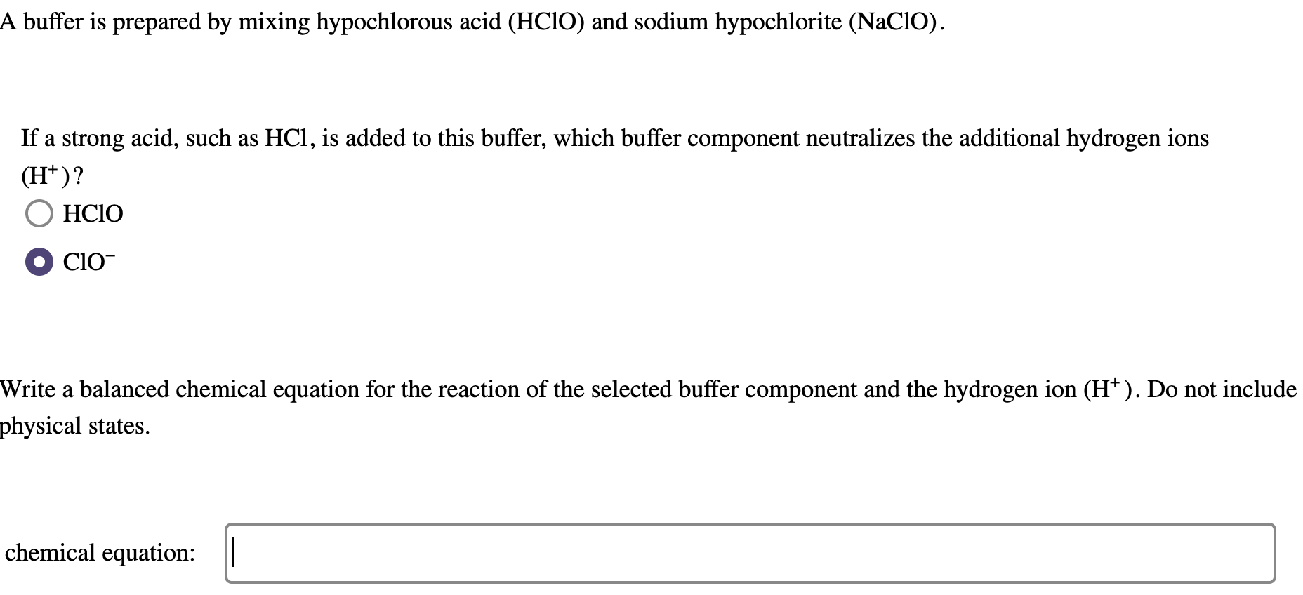 Solved A buffer is prepared by mixing hypochlorous acid | Chegg.com